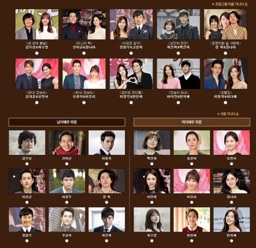 '2014 MBC 연기대상' 베스트커플상-인기상 후보 공개